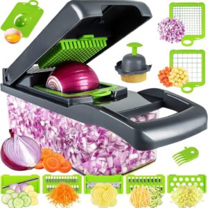 16-in-1 Vegetable Chopper, 8 Blades Veggie Chopper, Practical Onion Chopper with Container, Cheese Slicer, Food Chopper, Salad Chopper, Mandoline Slicer & Cheese Grater For Kitchen(Grey)