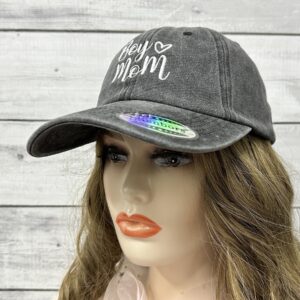 Shenbors Embroidered Boy's Mom Hat for Women, Washed Black Baseball Cap, Gift for Mama Mother, Embroidery Adjustable Snapback Trucker Hat