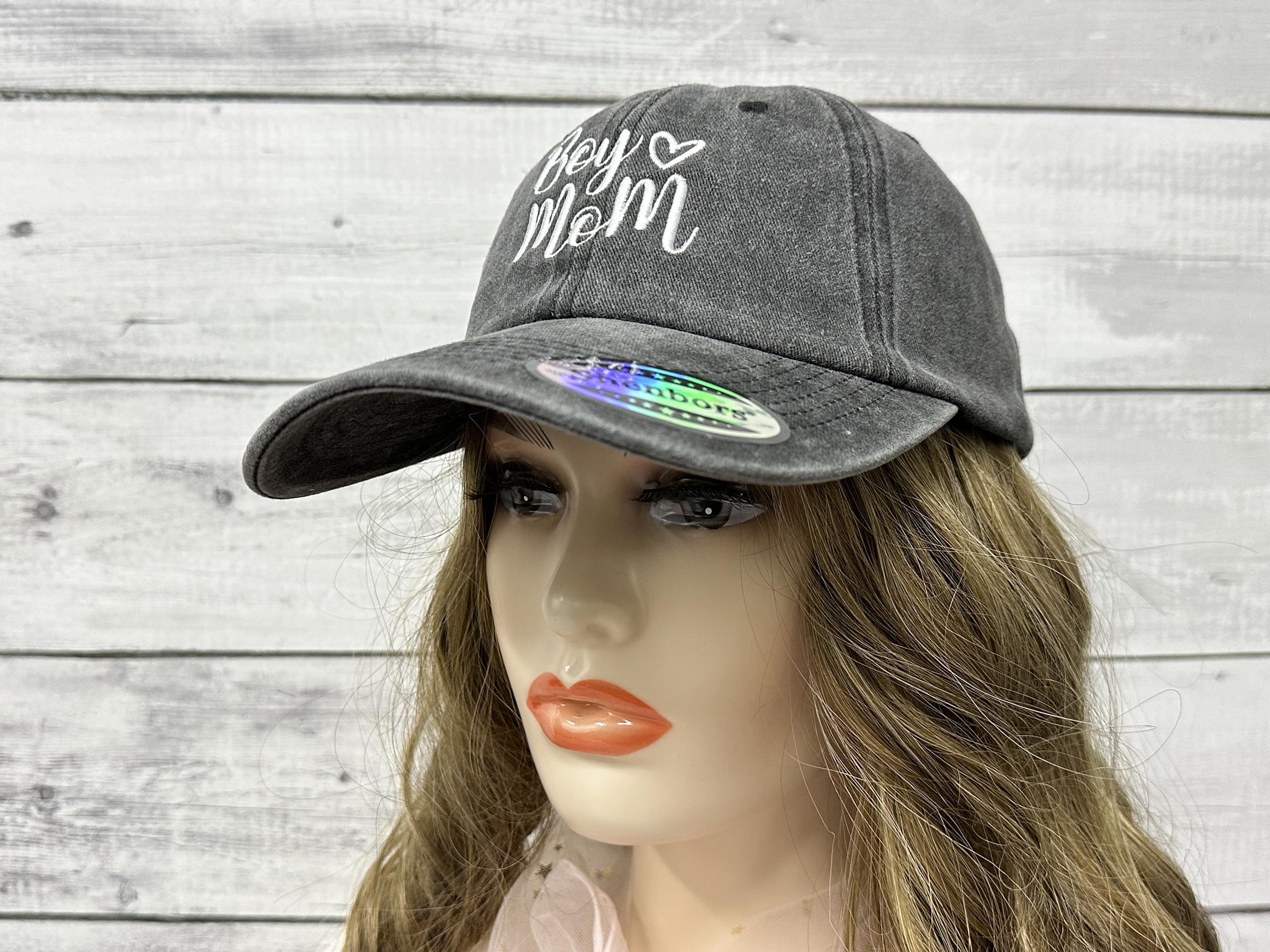 Shenbors Embroidered Boy's Mom Hat for Women, Washed Black Baseball Cap, Gift for Mama Mother, Embroidery Adjustable Snapback Trucker Hat