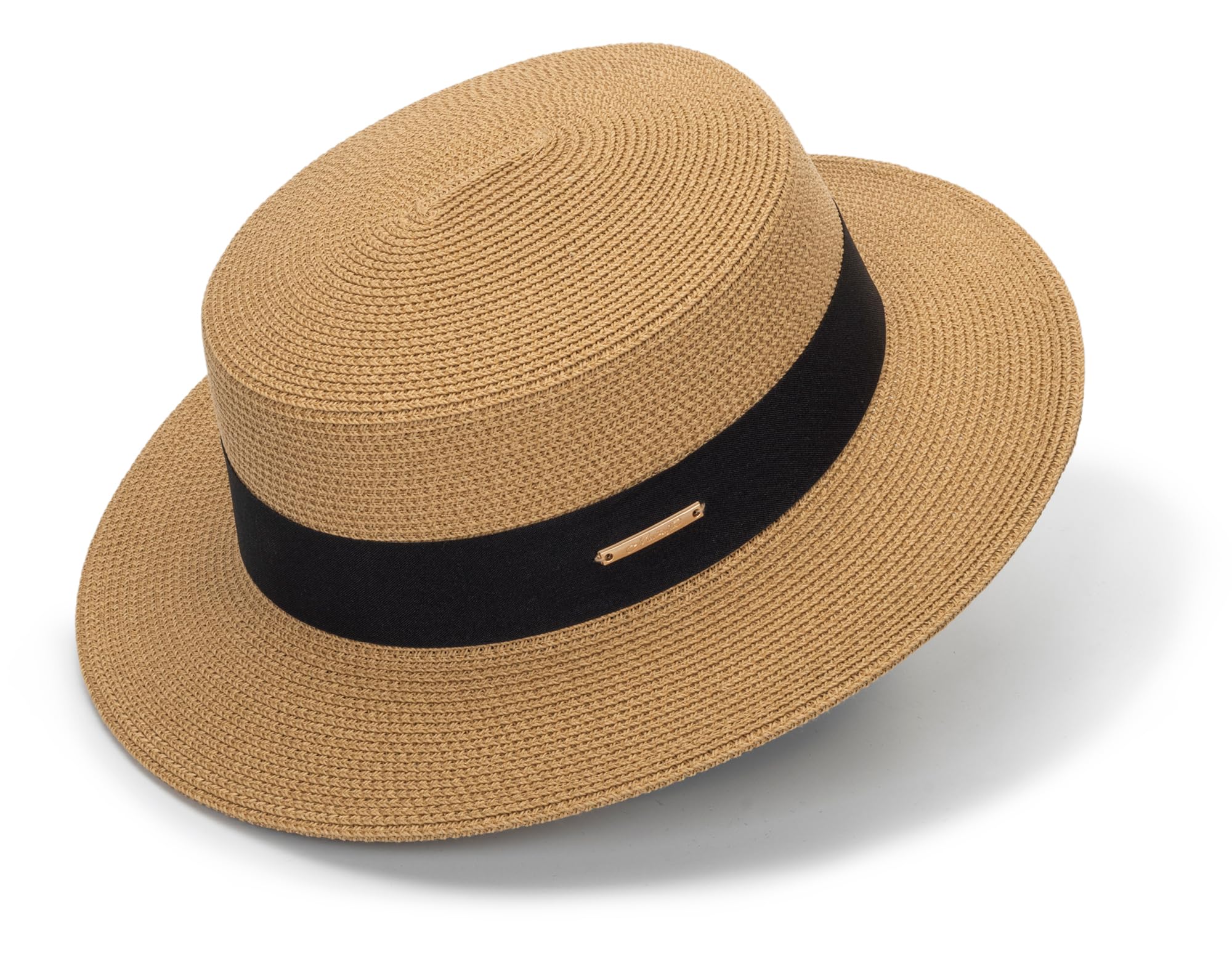 Straw Boater Summer Sun Hat - Wide Brim Fedora Panama Summer Beach Hat for Men Women(Size:Large)