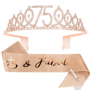 cieher 75th birthday gift set - crown, sash, pearl pin, decorations and party supplies for women's fabulous 75th celebration