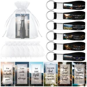 jetec 60 pcs bible verse keychains religious gifts christian keychains cards sets with white organza bags for women men christmas(landscape theme)