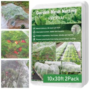 10 * 30ft 2 pack garden netting mesh barrier, ultra fine plant netting for garden protection, fruit tree netting for blueberry bushes, row covers for vegetables, mosquito netting for patio