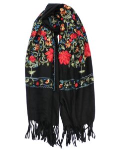 dofotawn women’s embroidered oversize tassel pashmina shawl scarf gift for women (black)