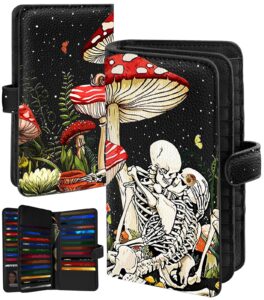 bistup 【46 slots credit card holder for women ladies female teen girls rfid genuine leather cardholder large capacity size big billfold wallets skeleton mushroom cute girly aesthetic print unique