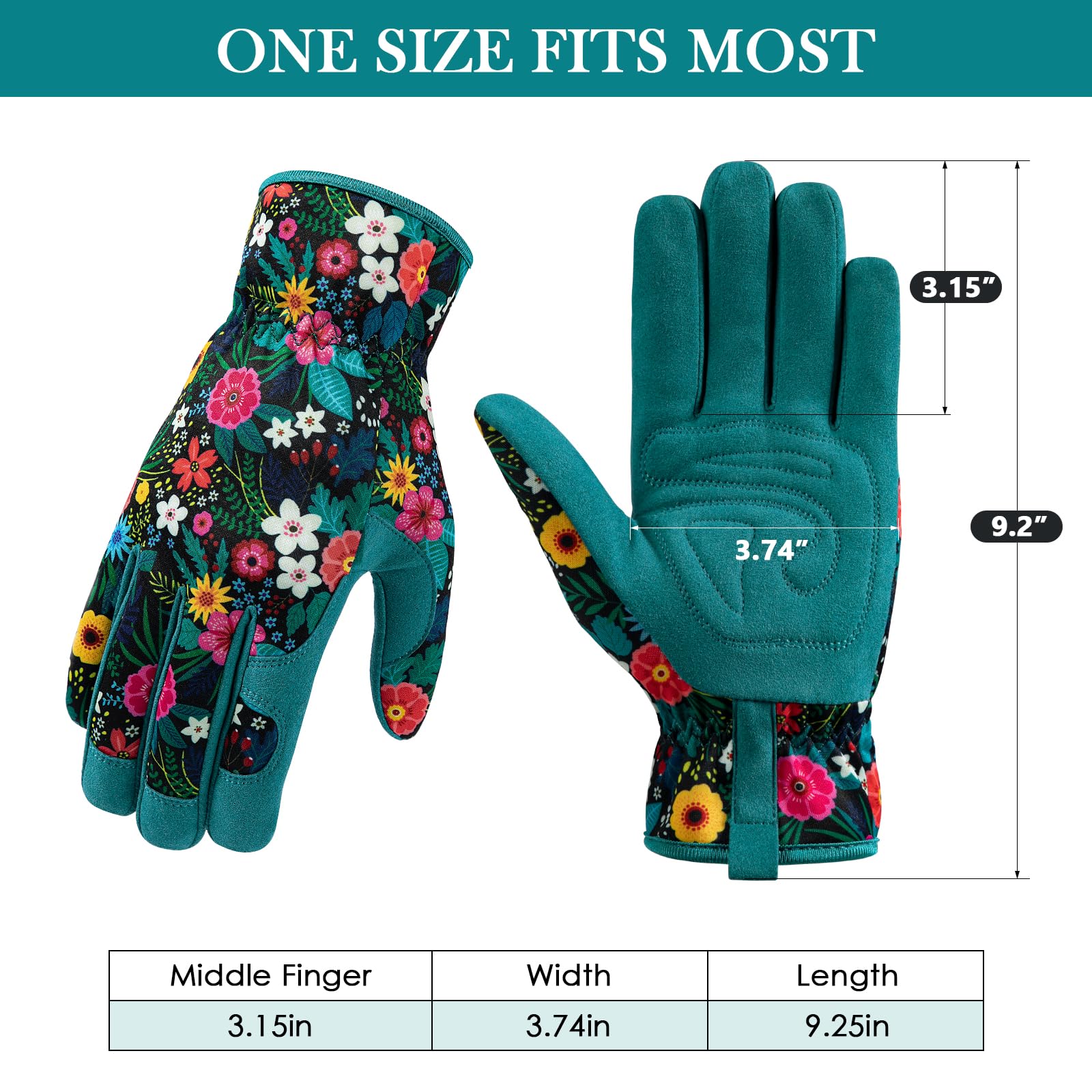 Trifabricy Garden Gloves for Women - Breathable leather Floral Gardening Gloves with Grip, Thorn-Proof Puncture-Resistant Work Gloves for Weeding, Digging, Planting, Raking and Pruning, Green Flower