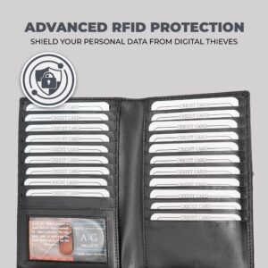 AG Wallets Leather Wallet for Men & Women - Secure RFID Wallet with Space for 20 Credit Cards, 1 ID & Cash - Cowhide Leather Wallet - Slim Bifold Wallet - Long Wallet for Casual or Office - Black