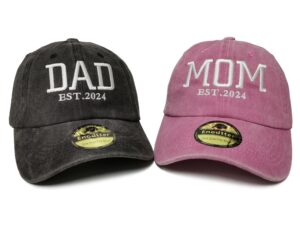 enodtter embroidered dad mom est 2024 hats for men women, mr mrs hubby wifey mama & papa matching baseball cap, anniversary wedding gifts