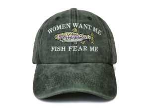 shenbors embroidered women want me fish fear me hat for men, army green outdoors fishing snapback dad hat, adjustable baseball cap