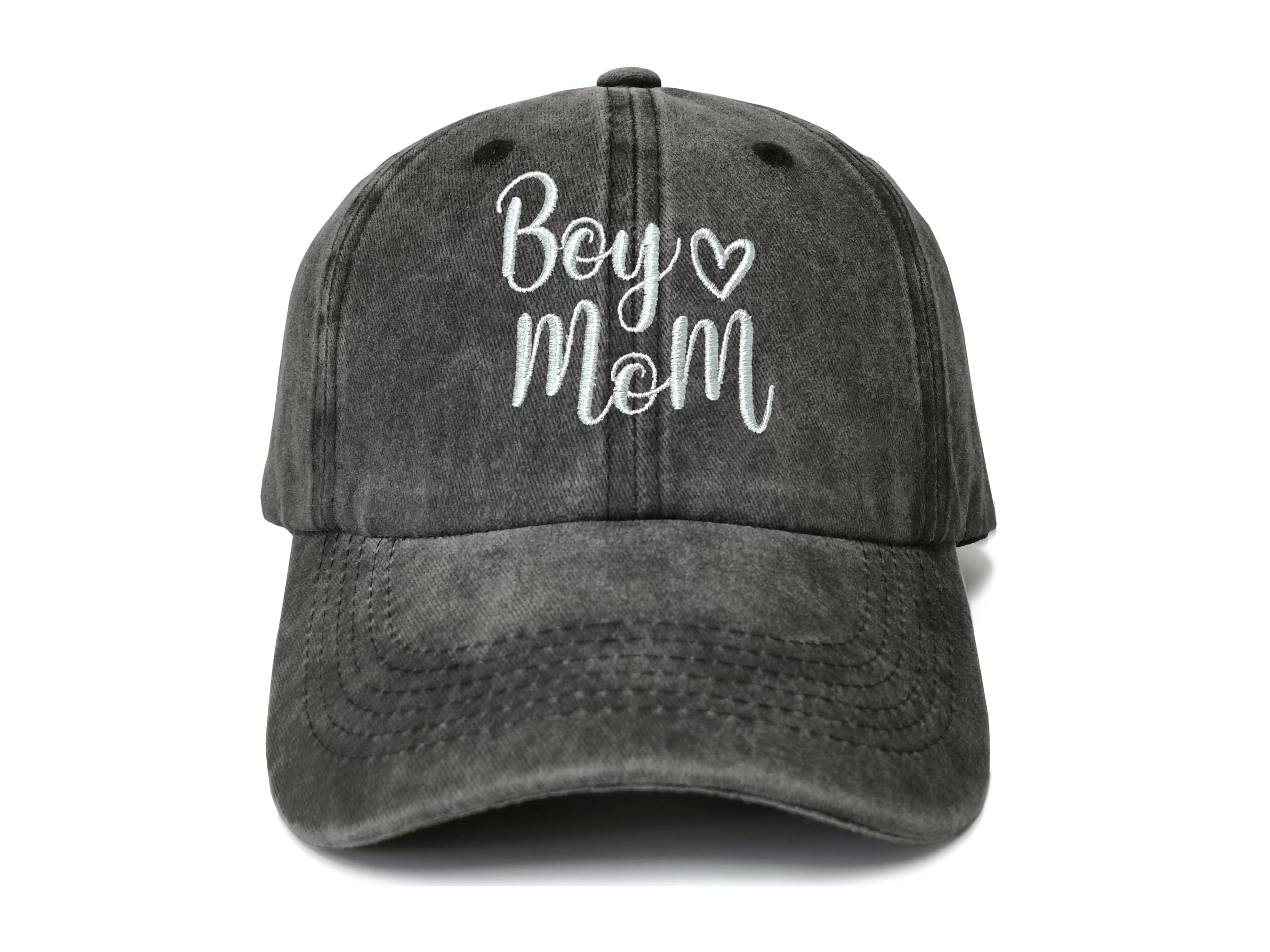 Shenbors Embroidered Boy's Mom Hat for Women, Washed Black Baseball Cap, Gift for Mama Mother, Embroidery Adjustable Snapback Trucker Hat