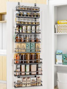 msercuor over the door pantry organizer rack, 9-tier metal pantry organization and storage with adjustable baskets, hanging spice rack for home & kitchen laundry room bathroom (9 tier black)