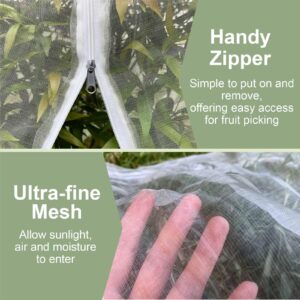 Homoda Fruit Tree Netting Cover with Zipper and Drawstring, 2 Packs 8 x 8 ft Insect Bird Barrier Netting for Garden Protection, Ultra Fine Mesh Garden Netting