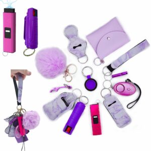 batumeye gift set for woman with card holder, wristlet lanyard,pom pom ball,travel bottle holder(purple