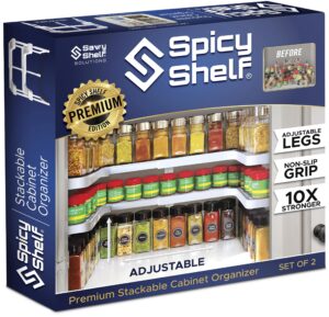 spicy shelf 3.0 - expandable 2 tiered spice rack organizer for cabinet & pantry - kitchen seasoning organizer - cabinet spice racks for inside cabinets (spicy shelf premium) - home organization