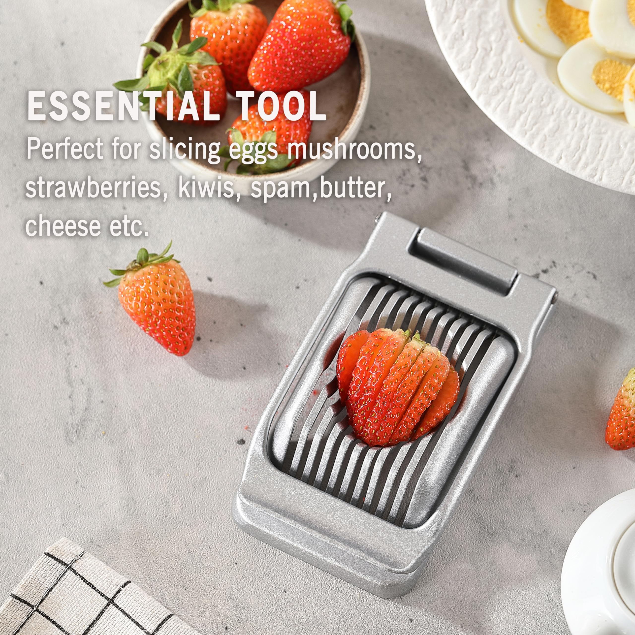 Egg Slicer for Hard Boiled Eggs, LCCOWOT Heavy Duty Strawberry Slicer Cutter, Stainless Steel Wire Cup Slicer with Aluminium Body, Perfect for Eggs, Fruit, Spam, Mushroom and More