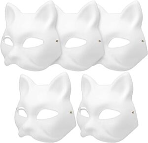 chicrosa 5 pcs cat masks white paper blank hand painted masks halloween masquerade costume cosplay accessories