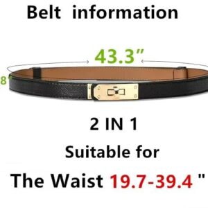 Cntuohai 2 in 1 Women's Skinny Leather Belt,Alloy Turn Lock Adjustable Slim Thin Waist Belt For Dress Jeans Coat