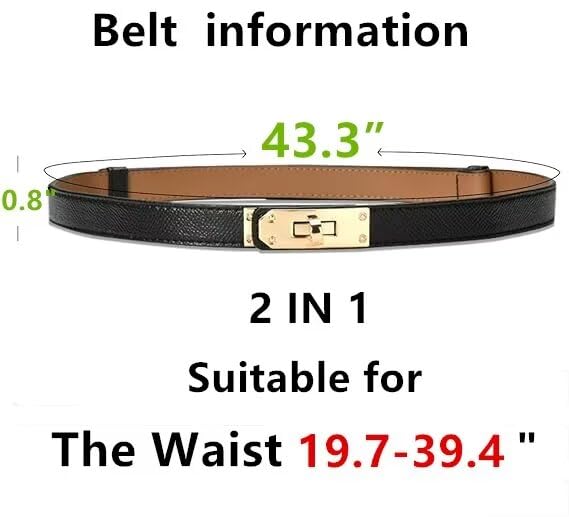 Cntuohai 2 in 1 Women's Skinny Leather Belt,Alloy Turn Lock Adjustable Slim Thin Waist Belt For Dress Jeans Coat