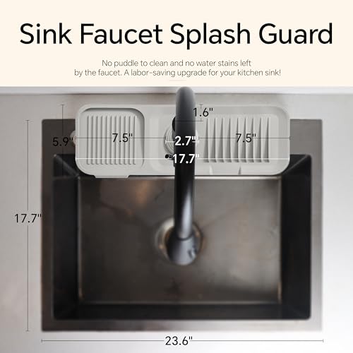 17"X5.9" Gray Kitchen Faucet Splash Guard - 3 in 1 Splash Guard with 5° Ramp - Protects Sinks from Splashing, Ideal for Kitchens, Bathrooms and RVs