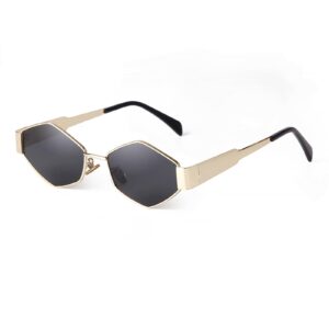 ade wu hexagon sunglasses for women vintage gold geometric shades in metal frame gold/grey