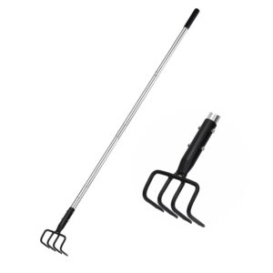 baraystus long hand cultivator, carbon steel & stainless steel tiller cultivator, garden cultivator with telescopic handle and soft handle cover, hand tiller for digging loosening weeding