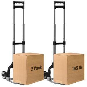 folding hand truck dolly 2-pack | 165 lb capacity | aluminum heavy duty foldable hand cart with telescoping handle | no assembly required collapsable dolly | ideal for warehouses, luggage