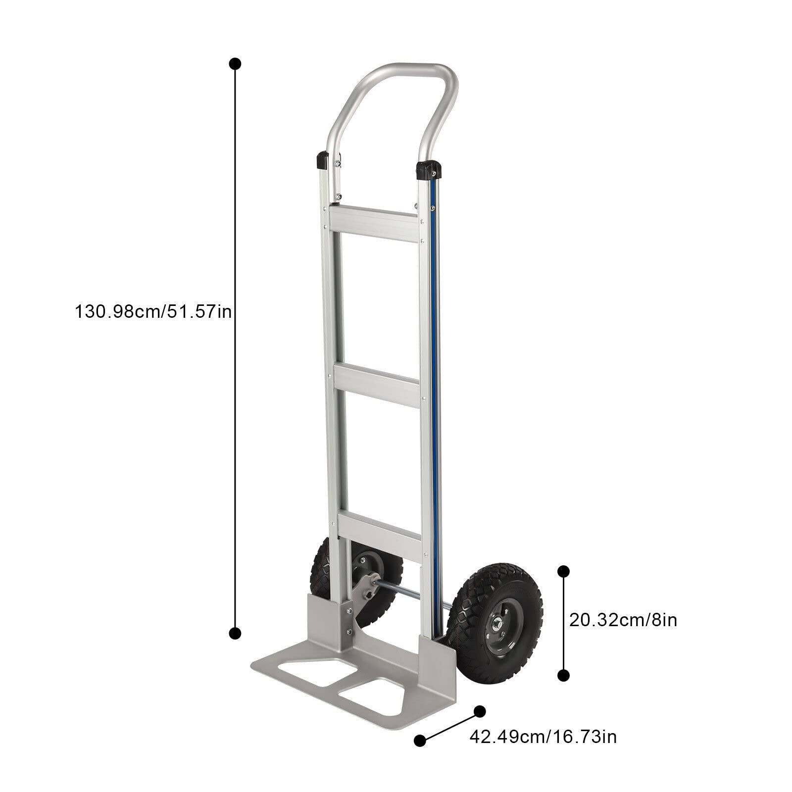 Heavy Duty Dolly with 2 Wheels Large Capacity Aluminum Alloy Hand Truck Cart with Rubber Wheels Silver Stair Climbing Cart (440lb)