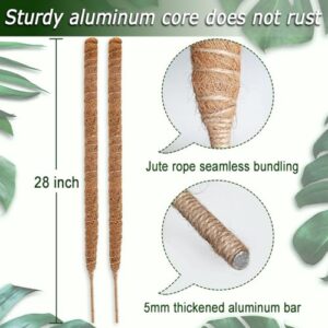 2 Pack Moss Pole, 28 Inch Bendable Moss Pole for Plants Monstera, Moss Poles for Climbing Plants Indoor, Coir Plant Pole Sticks Support Stakes for Potted Plants, Pothos, Philodendron