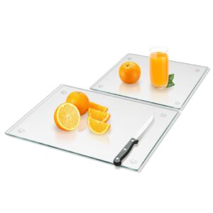 mymonfif tempered glass cutting board for kitchen, clear glass board for countertop, heat resistant, with non-slip feet, 12x16" & 12x8" 2 pcs clear