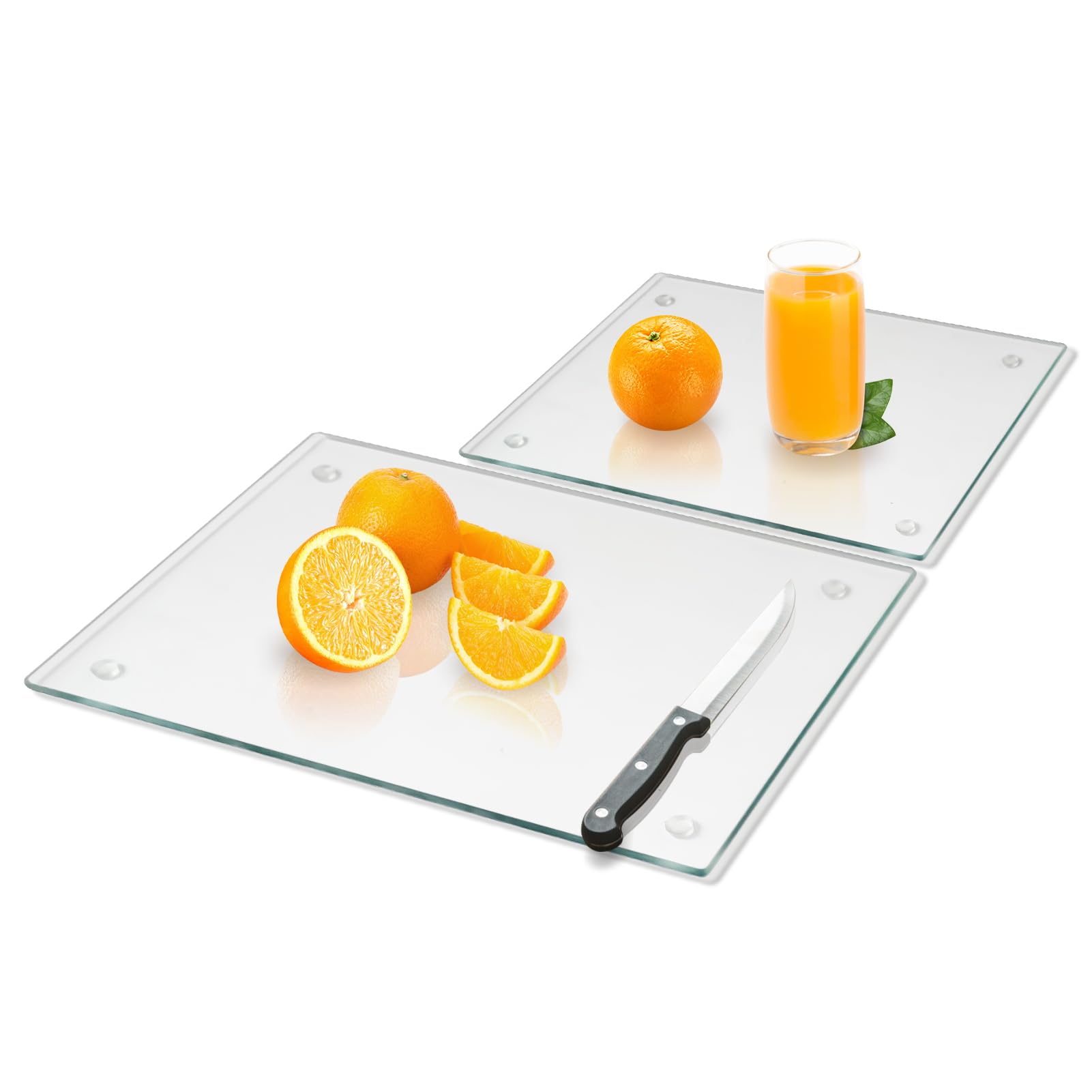 Mymonfif Tempered Glass Cutting Board for Kitchen, Clear Glass Board for Countertop, Heat Resistant, with Non-Slip Feet, 12x16" & 12x8" 2 Pcs Clear