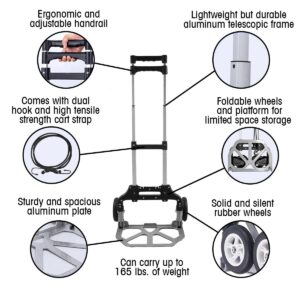 Folding Hand Truck Dolly 2-Pack | 165 LB Capacity | Aluminum Heavy Duty Foldable Hand Cart with Telescoping Handle | No Assembly Required Collapsable Dolly | Ideal for Warehouses, Luggage