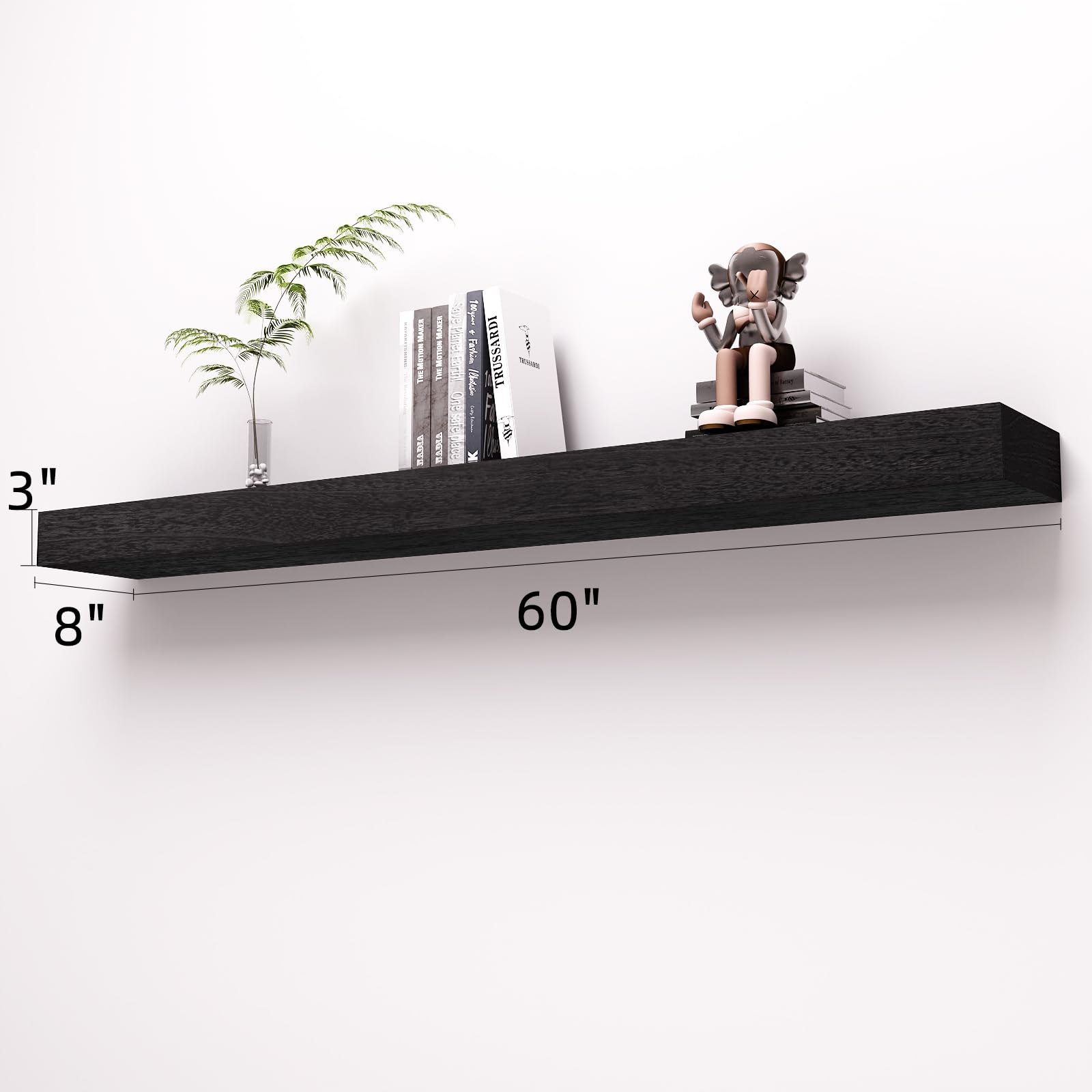 SAUMONIERES Fireplace Mantel Shelves 60 Inch Solid Wood Wall Mounted Long Floating Shelf Hollow, Black