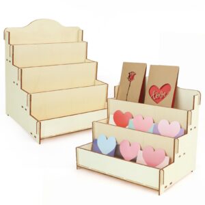 2 pcs 3/4 tier greeting card display stand wooden stickers display risers portable blank retail display shelves for greeting cards photos postcard jewelry comic book craft counter vendor events