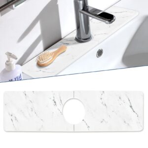 kitchen sink splash guard: kitchen faucet mat, diatomaceous earth sink faucet absorbing mat, faucet handle drip catcher, faucet mat for kitchen sink bathroom (15.75 * 3.93 in, white )