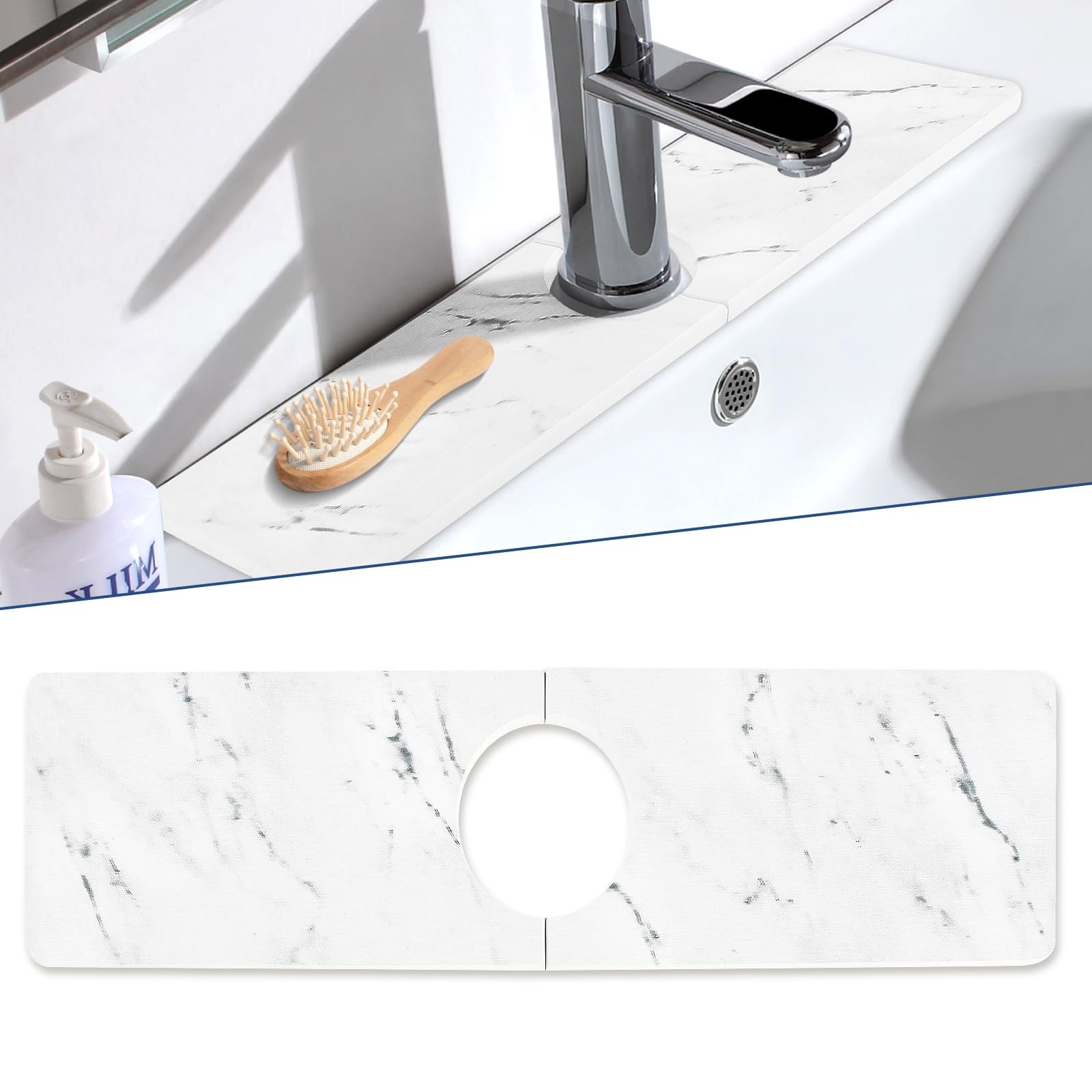 Kitchen Sink Splash Guard: Kitchen Faucet Mat, Diatomaceous Earth Sink Faucet Absorbing Mat, Faucet Handle Drip Catcher, Faucet Mat for Kitchen Sink Bathroom (15.75 * 3.93 in, White )