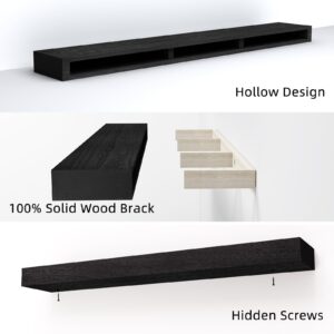 SAUMONIERES Fireplace Mantel Shelves 60 Inch Solid Wood Wall Mounted Long Floating Shelf Hollow, Black