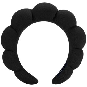 aoenjie spa headbands for washing face or makeup, sponge bubble skincare headbands, puffy terry cloth hairband for women, skin care makeup headwear hair accessories for girls(black)