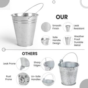 Colorlaza Galvanized Metal Bucket with Handle 12 Pcs- Metal Buckets for Party, Tin Buckets with erasable Stickers and Chalk Marker Silver Bucket 4.7" W x 5" H x 2.7" L