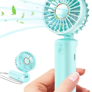 Hssio Portable Handheld Fan, Mini Desk Fan Foldable 2000mAh, 180° Ratotion, 3 Speeds, Ultra Quite, Up to 8H Long Use Time, Small Personal Cooling Fans Makeup Eyelash Fan, Black+Light Blue