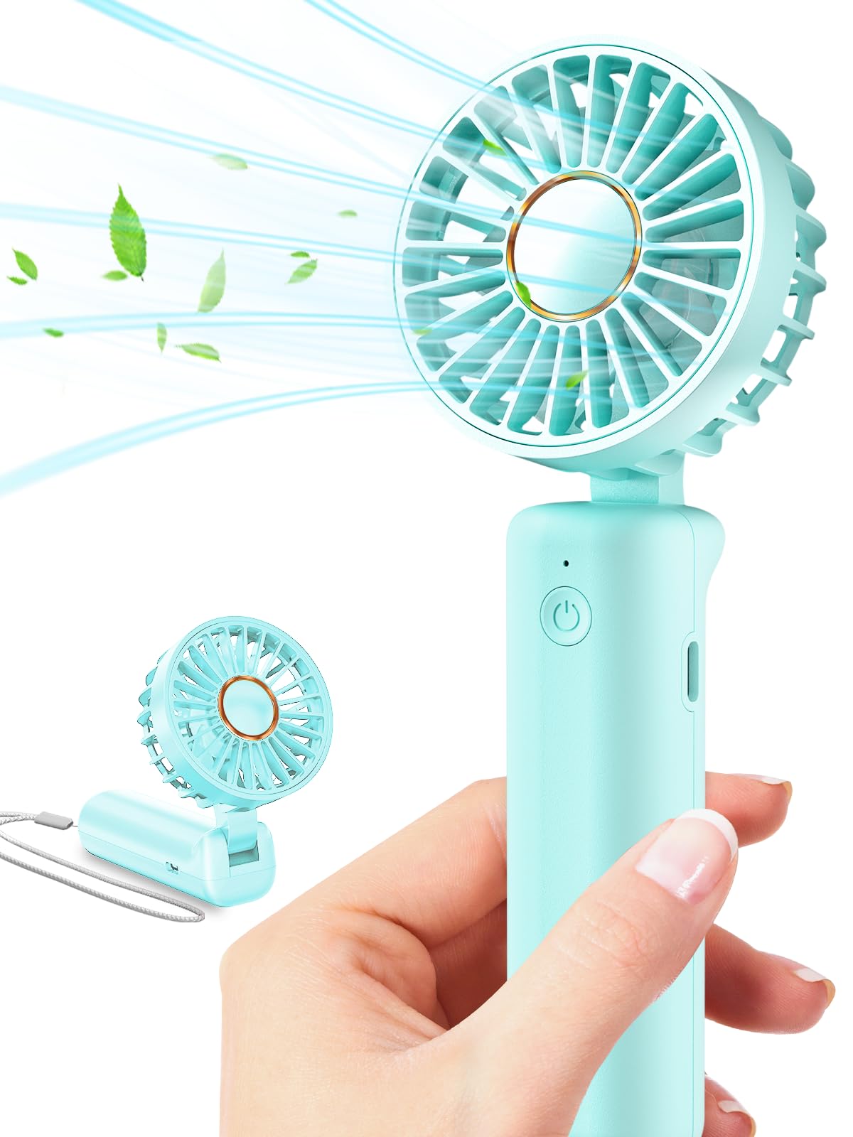 Hssio Portable Handheld Fan, Mini Desk Fan Foldable 2000mAh, 180° Ratotion, 3 Speeds, Ultra Quite, Up to 8H Long Use Time, Small Personal Cooling Fans Makeup Eyelash Fan, Black+Light Blue