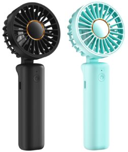 hssio portable handheld fan, mini desk fan foldable 2000mah, 180° ratotion, 3 speeds, ultra quite, up to 8h long use time, small personal cooling fans makeup eyelash fan, black+light blue