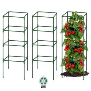 hoyejyou 3 pack tomato cages for garden, 41.5 x 14 x 14 inches square tomato plant support pole, heavy duty steel plant tower stakes, garden cucumber trellis for climbing vegetables flowers fruits