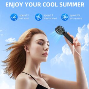 Hssio Portable Handheld Fan, Mini Desk Fan Foldable 2000mAh, 180° Ratotion, 3 Speeds, Ultra Quite, Up to 8H Long Use Time, Small Personal Cooling Fans Makeup Eyelash Fan, Black+Light Blue