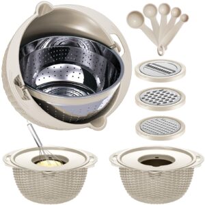 4-1 colander with bowl set - colander bowl with measuring spoons - fruit strainer bowl, colanders & food strainers stainless steel, rotatable kitchen colander strainer bowl - beige