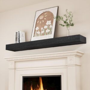 saumonieres fireplace mantel shelves 60 inch solid wood wall mounted long floating shelf hollow, black