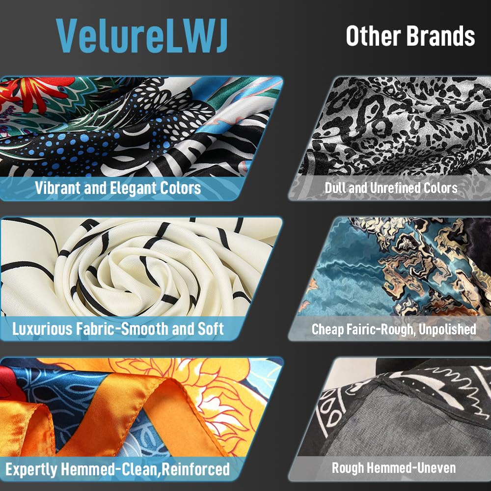 VelureLWJ Like Silk Head Scarf for Women, 35 inch Large Square Satin Scarf, Silk Scarf for Women Neck, Women Scarf, Blue Scarf,Luxuriously Soft and Silky Smooth Fashion Accessory- Packaged