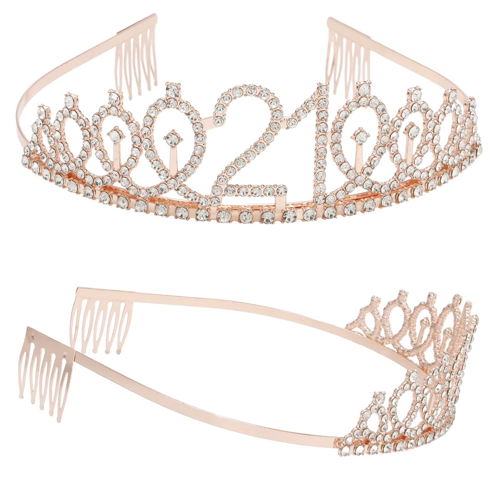 21st Birthday Crowns and Sashes for Women, Birthday Sash Princess Tiara Headband Elegant Rose Gold Crown with Combs for Girls Crystal Tiaras Birthday Headpieces for Party Hair Accessories Gifts