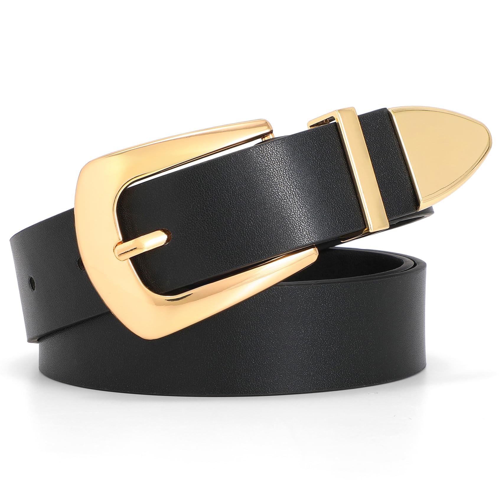 WHIPPY Women Leather Belt for Jeans Pants Dresses Fashion Ladies Western Leather Belt with Solid Gold Buckle S Black