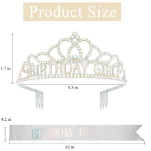 Chanaco Happy Birthday Crown for Women, Birthday Sash and Crown for Girls, Birthday Tiara and Sashes Kit, Rhinestone Crown Hair Accessories “BIRTHDAY GIRL” Sash for Party Favors