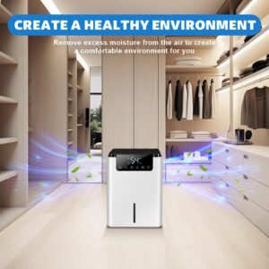 Dehumidifier, Dehumidifiers for Room,70 OZ Water Tank, (800 sq.ft) Dehumidifiers for Basement Home Bathroom Bedroom with Auto Shut Off, 7 Colors LED Light, white